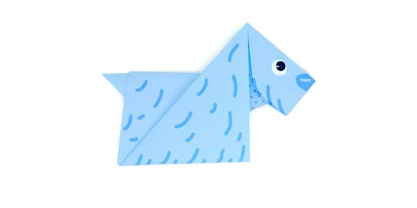 Instrucciones paso a paso para principiantes de origami 3D de perro sentado