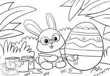 Easter Rabbits Painting an Egg - Coloring Page - diy-magazine.com