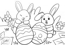 Easter Rabbits Painting an Egg - Coloring Page - diy-magazine.com