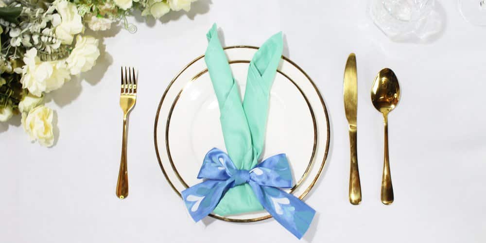 Bunny Napkin Fold Using a Ribbon | Easter Napkin Fold