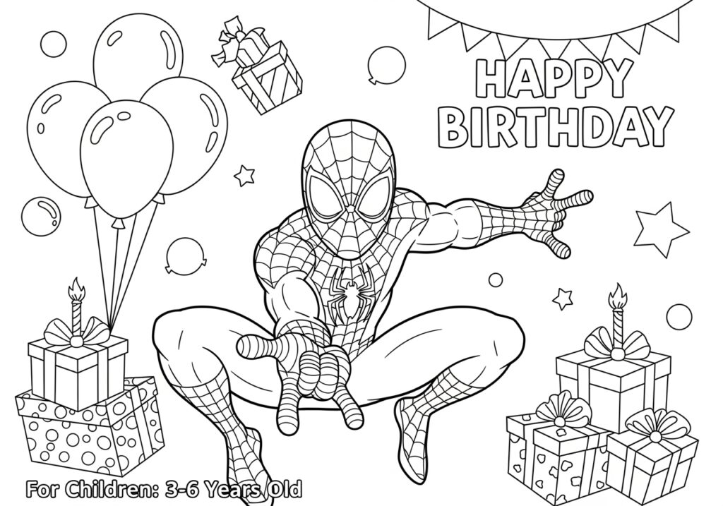 Happy Birthday Spiderman Coloring Page - Free Printable