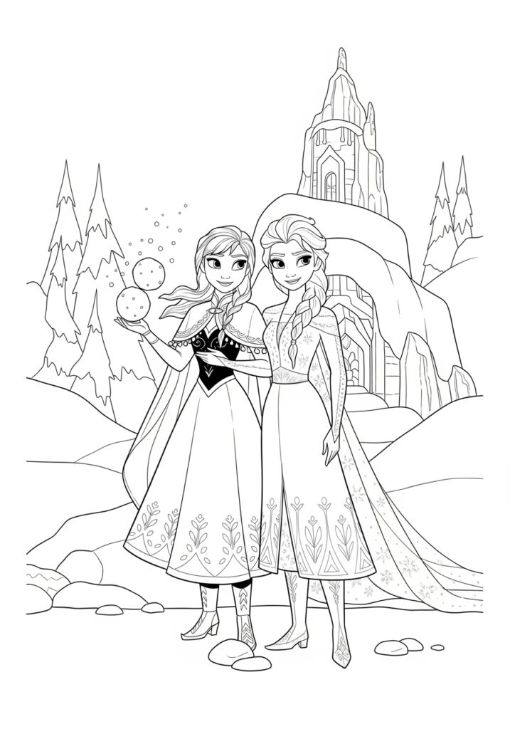 Anna and Elsa Color Page - Printable Coloring Fun