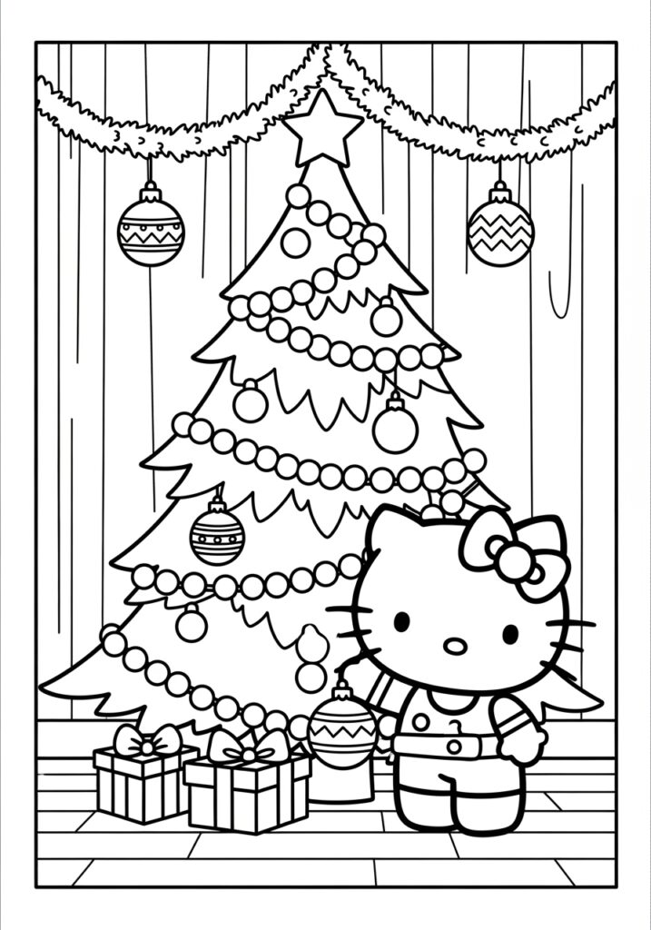 Pagina da colorare di Hello Kitty per Natale