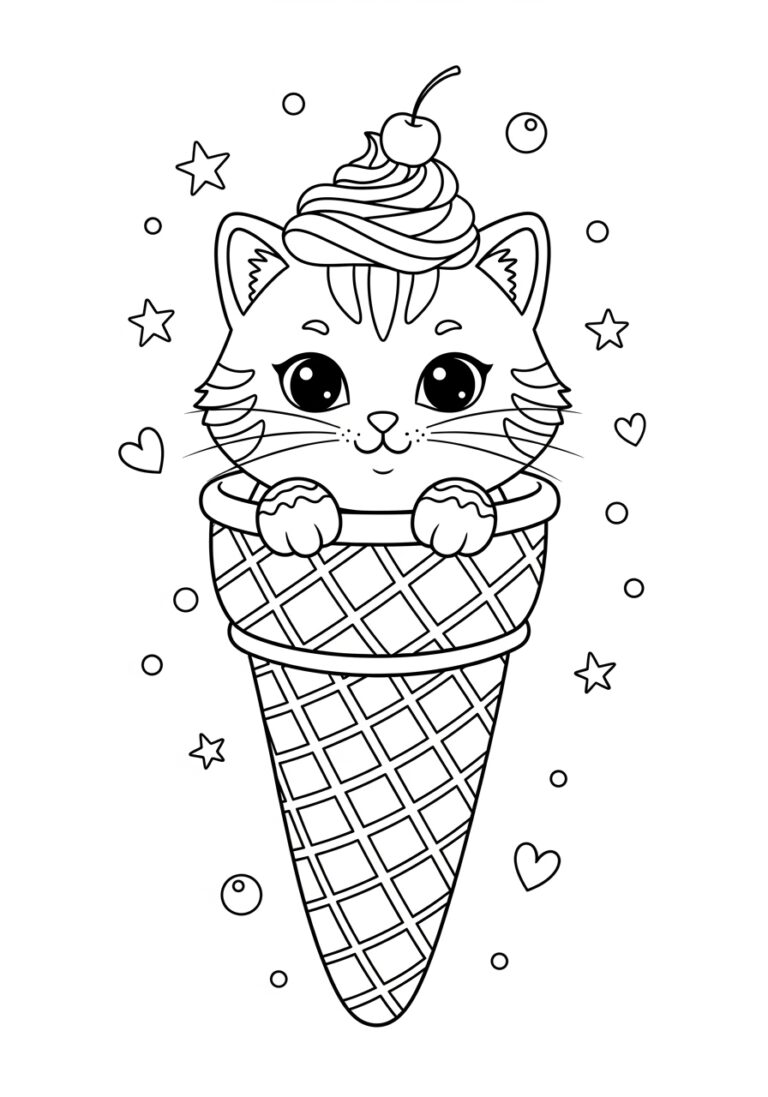 P gina Para Colorear De Un Gato En Un Cono De Helado Para Ni os P gina Para Colorear De Un Gato En Un Cono De Helado Para Ni os
