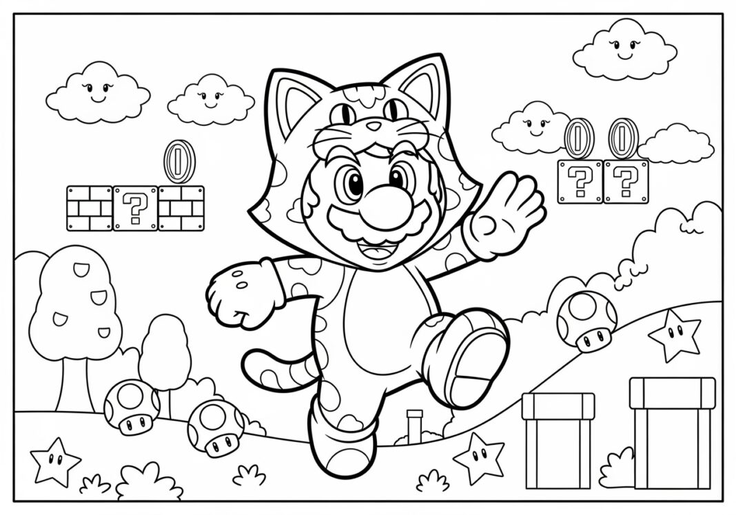 Cat Mario Super Mario 3D World Coloring Page Printable