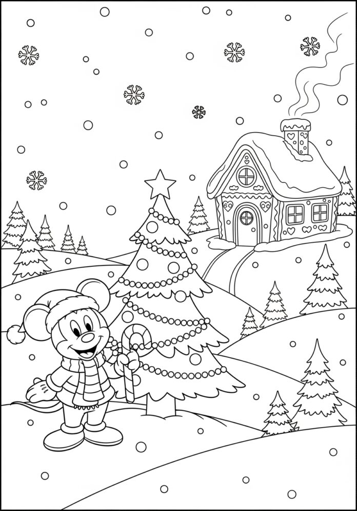 Coloriage de maison de Noël - Activité festive à imprimer