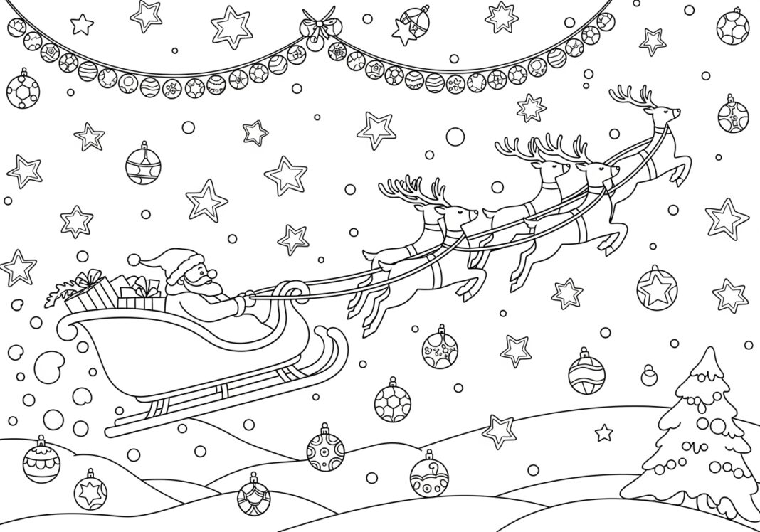 Black and White Christmas Coloring Page for Kids