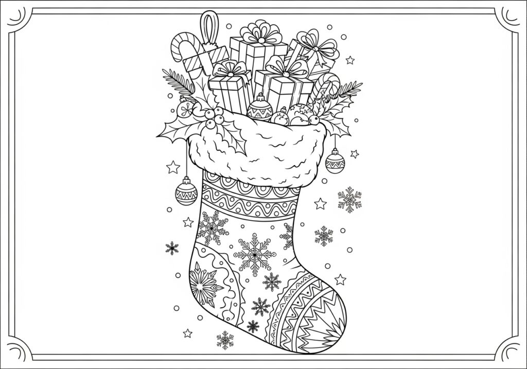 Black and White Christmas Coloring Page for Kids