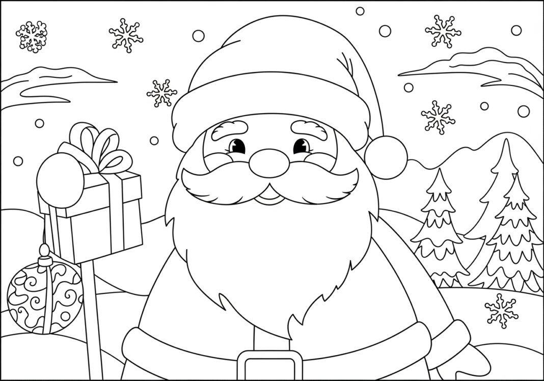 Coloriage de Noël Kawaii mignon pour enfants - Amusant à imprimer