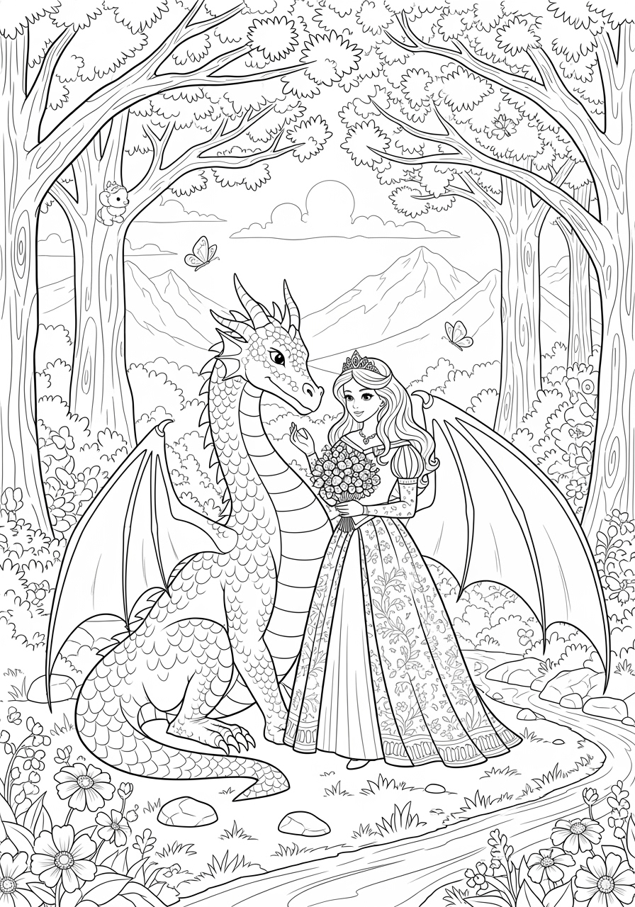 Dragon Princess Coloring Page – Printable & Fun