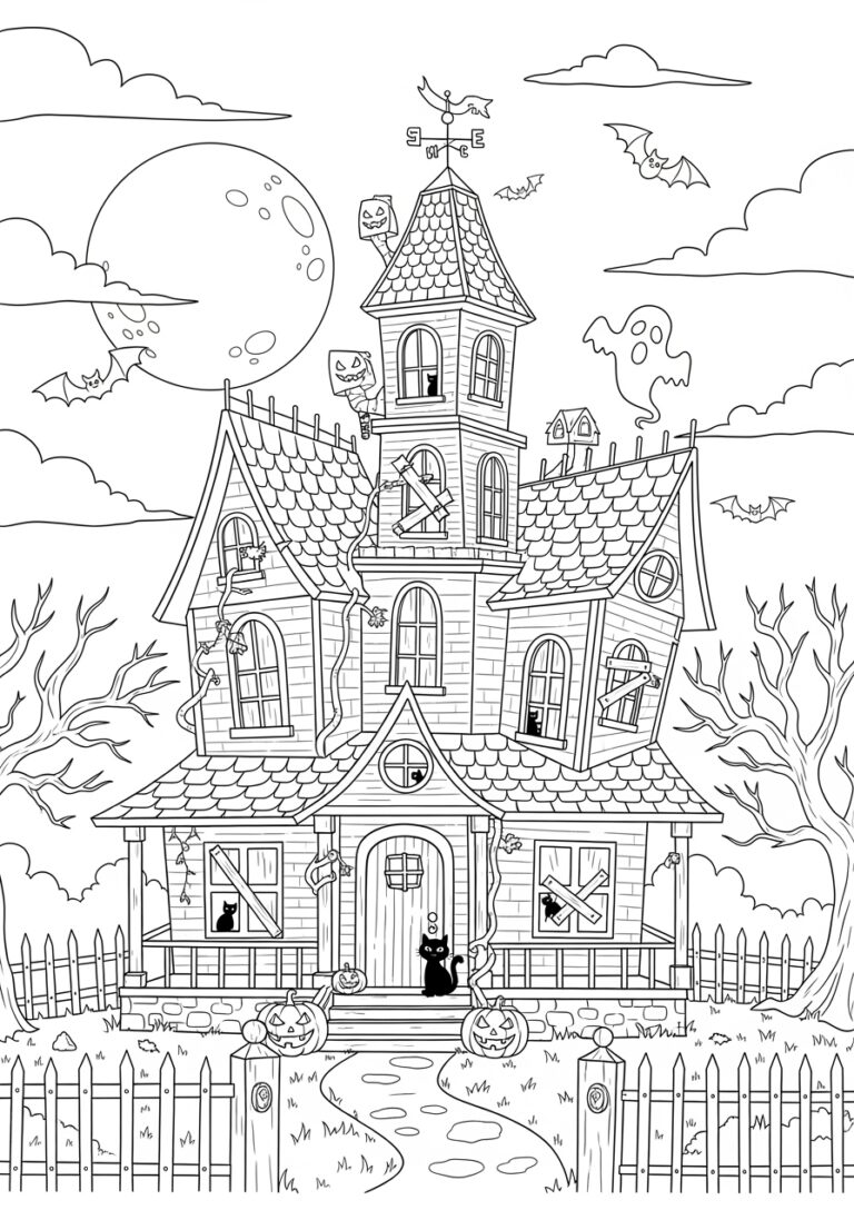 Kostenlose Druckbare Spukhaus Malvorlage F r Halloween