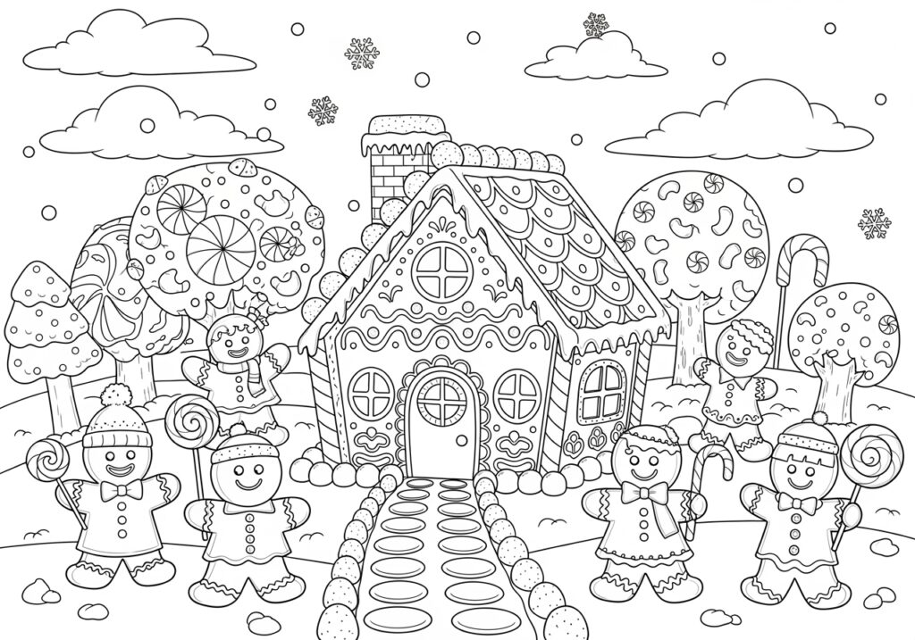 Coloriage de maison de Noël - Activité festive à imprimer