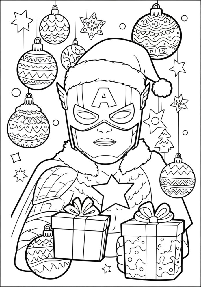 Halaman Mewarnai Natal Marvel untuk Anak-anak