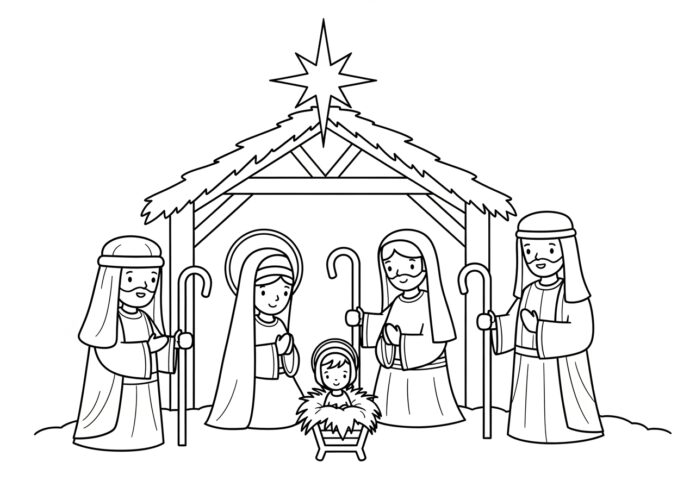 Dibujo para colorear de la Nochebuena para niños