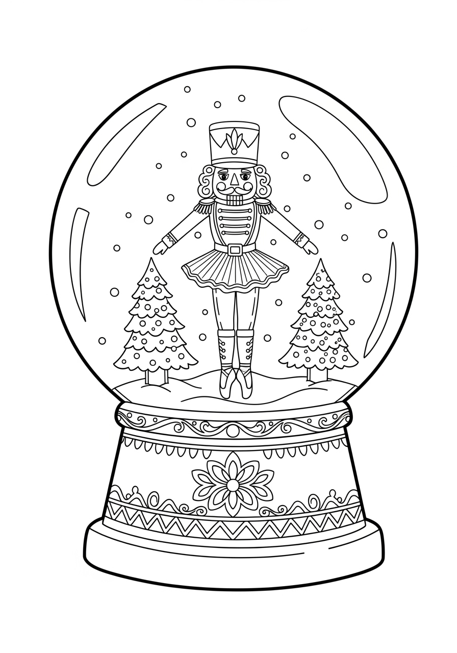 Nutcracker Ballet Snow Globe Coloring Page - Printable Fun