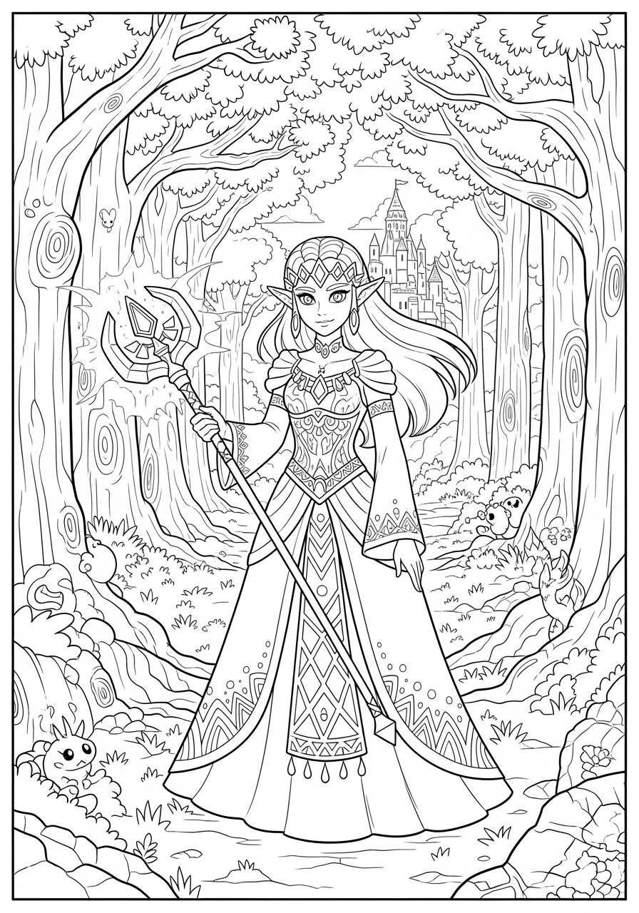 Enchanting Princess Zelda Coloring Page for Kids