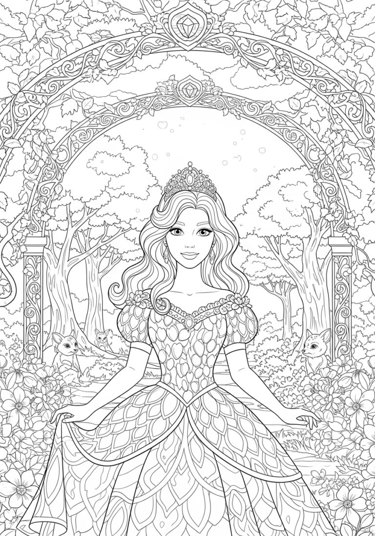 Coloriage détaillé de princesse à imprimer pour enfants