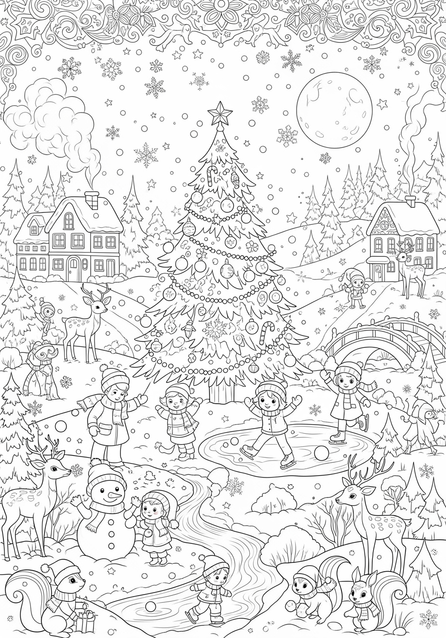 Christmas Winter Coloring Page for Kids - Printable Fun