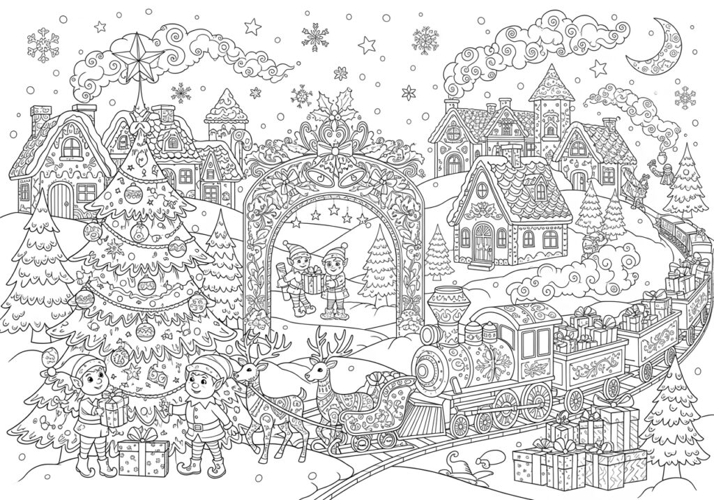 Black and White Christmas Coloring Page for Kids