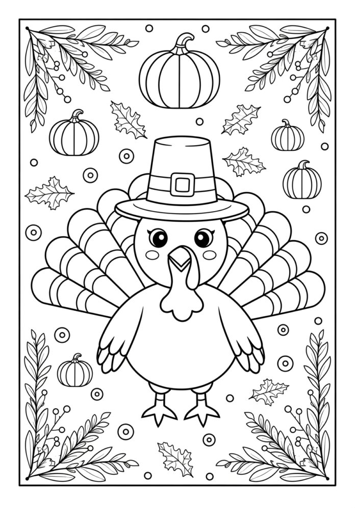 Happy Turkey Day Coloring Page for Kids