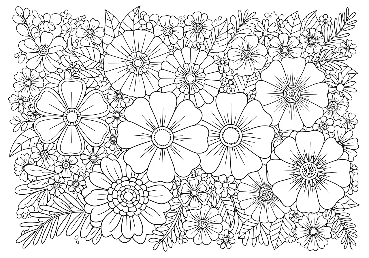 Finished Coloring Page Flowers for Kids - Printable Fun
