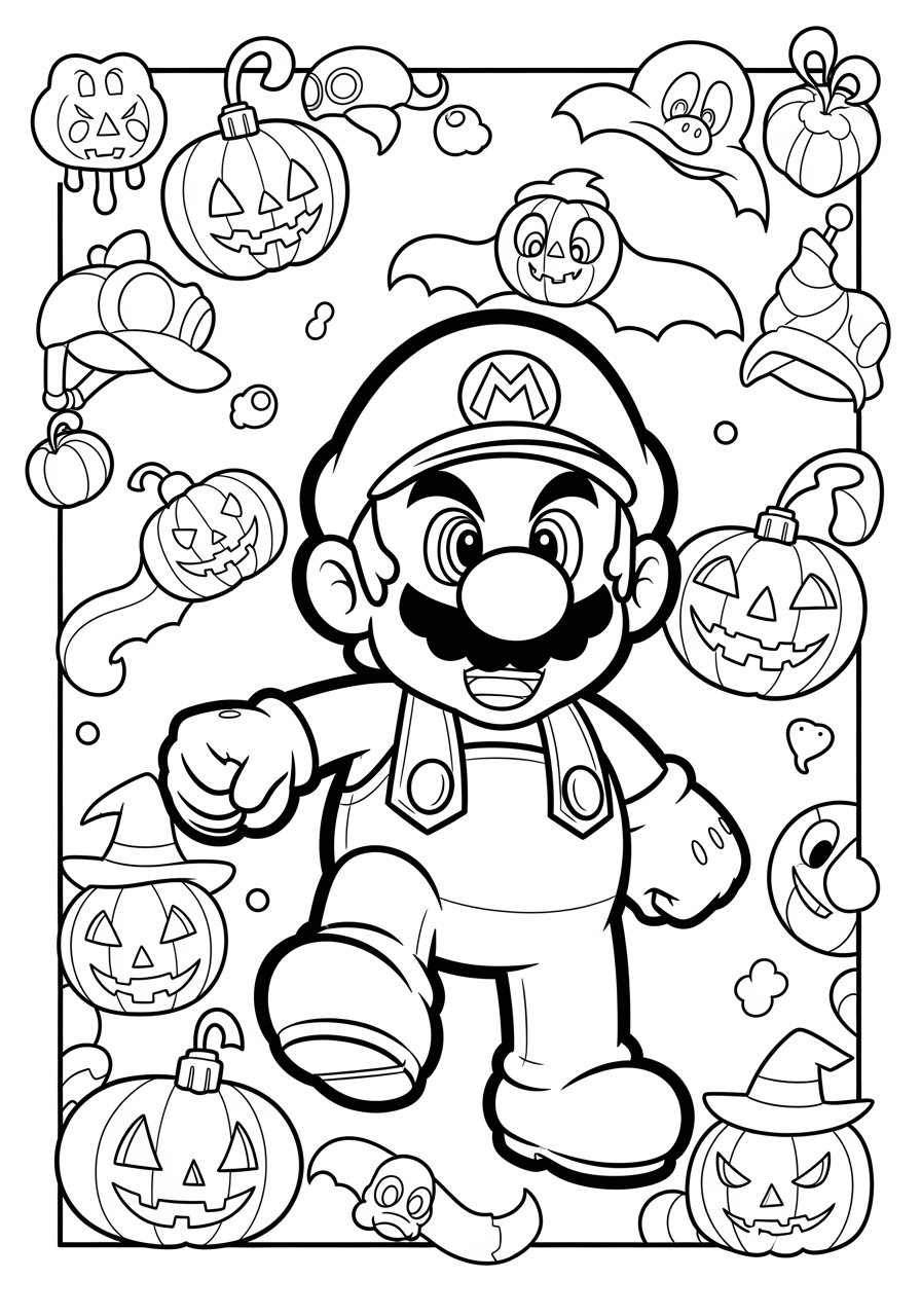 Halloween Mario Coloring Page - Printable Fun"