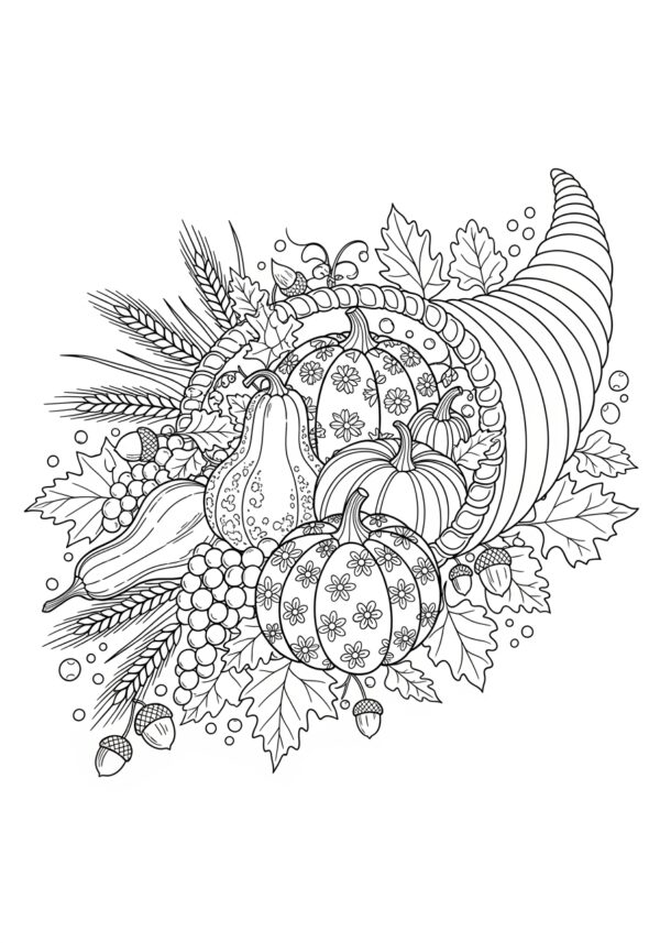 Thanksgiving Harvest Vase Coloring Page for Kids