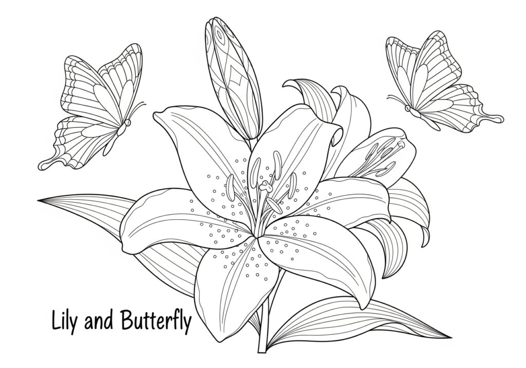 Lily Flower Coloring Page for Kids - Free Printable