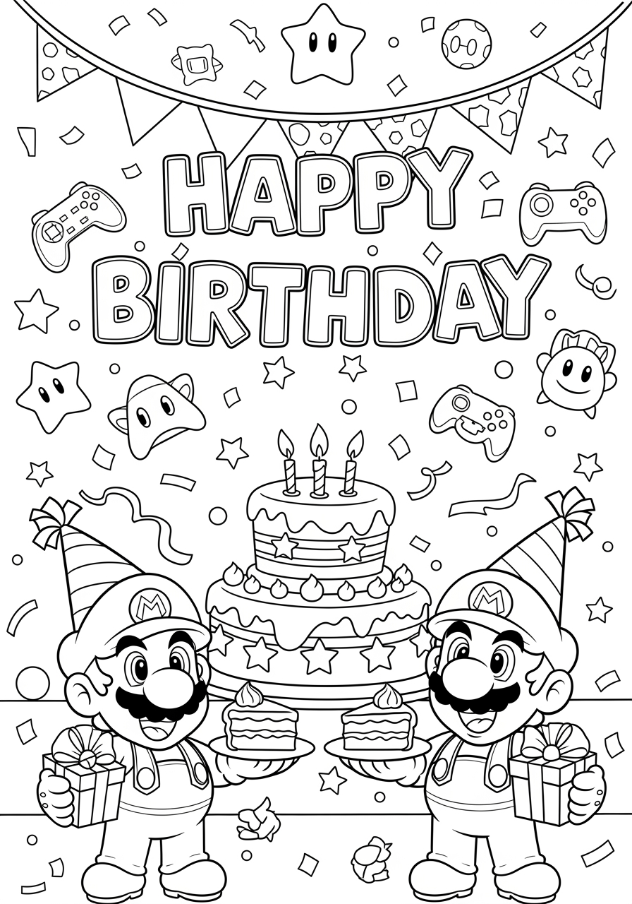 Mario Birthday Coloring Page: Fun Printable for Kids