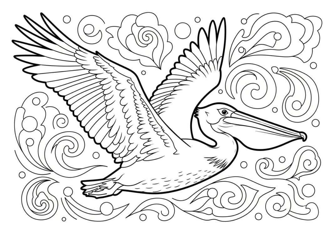 Pelican in Flight Coloring Page for Kids