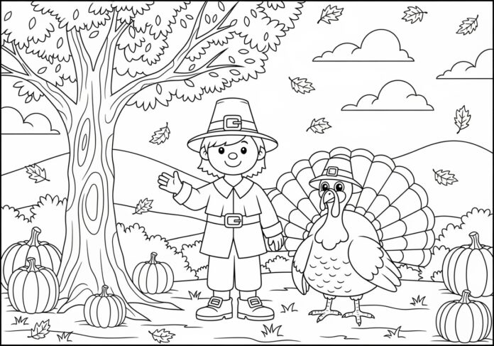 Dibujo para colorear de un pavo de Acción de Gracias: ¡divertido e ...