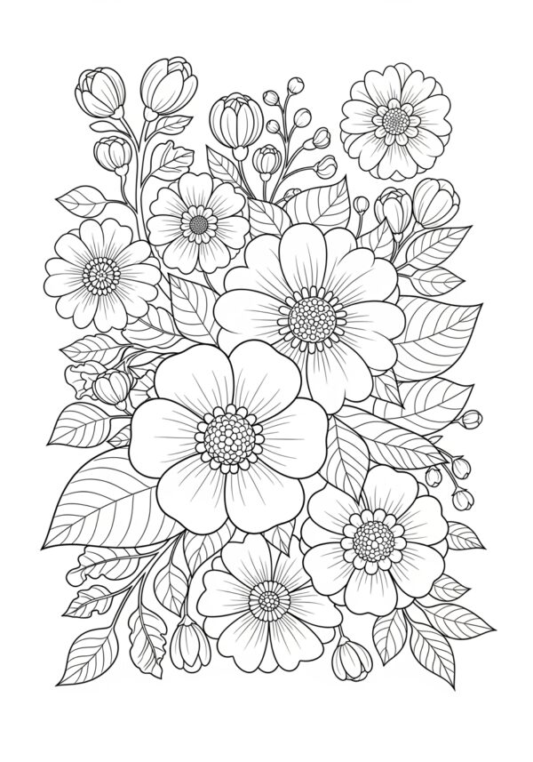 Realistic Flower Coloring Page | Printable Flower Art