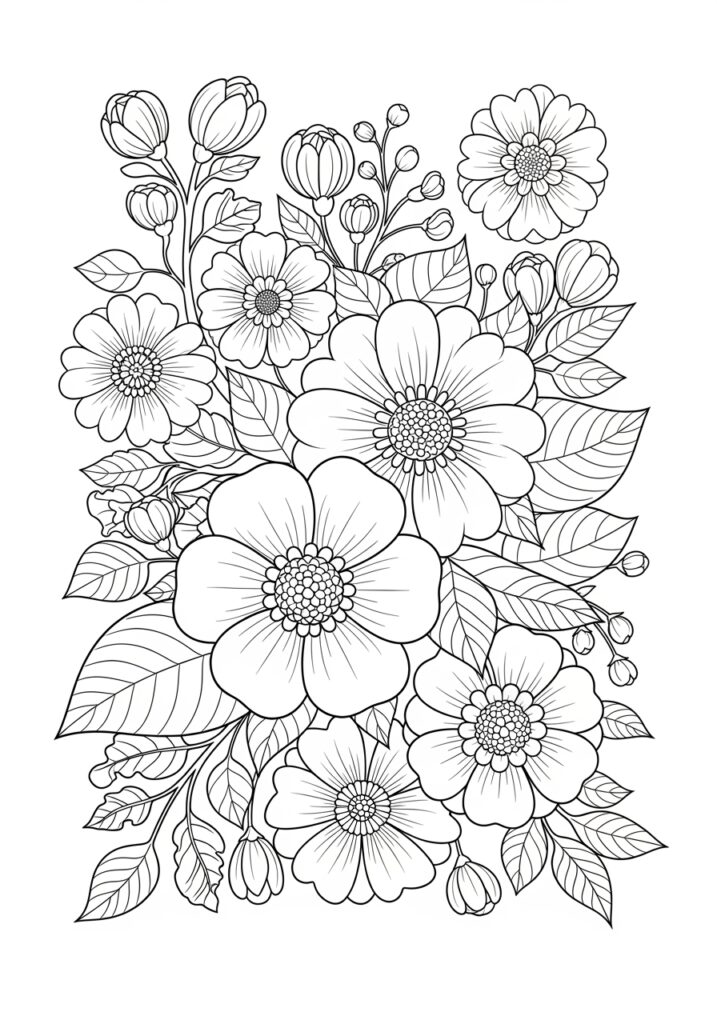 Realistic Flower Coloring Page | Printable Flower Art