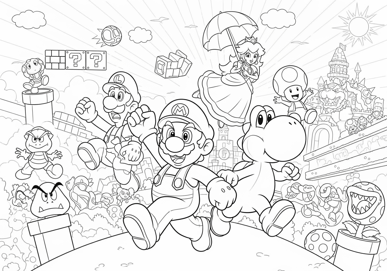 Super Mario Birthday Coloring Page - Fun & Festive Printable